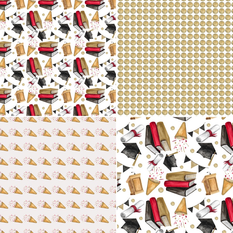 Red Black & Gold Graduation Seamless Patterns Digital - Etsy