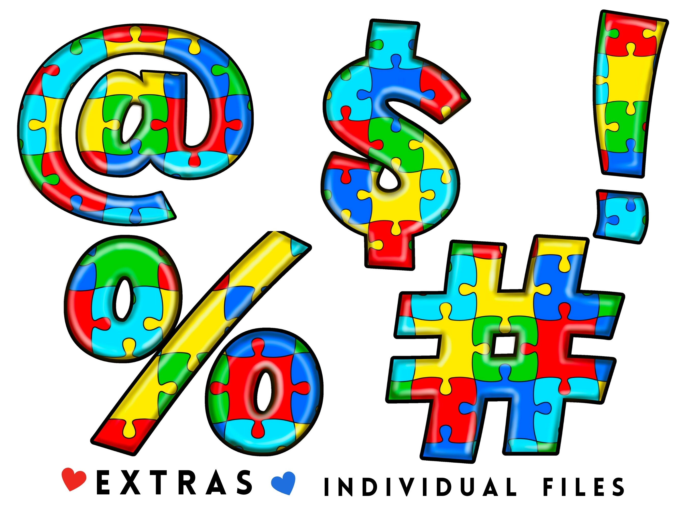 3D Autism Awareness Puzzle Letters & Numbers: Primary Colors PNG ...