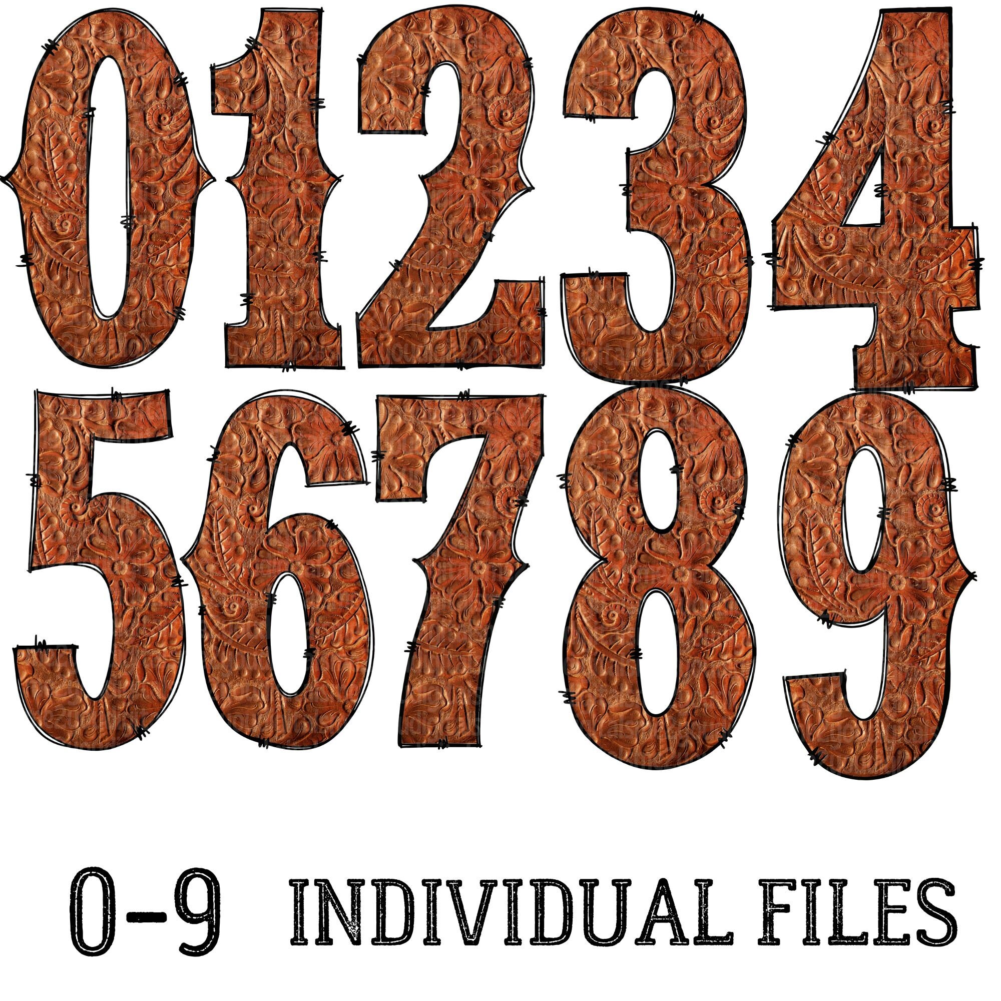 Tooled Leather Western Alphabet & Numbers PNG: Doodle Font (digital ...