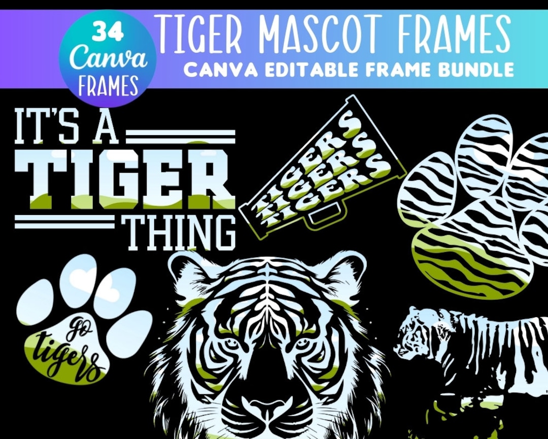 Tiger Mascot Canva Frame Bundle, Template Design Bundle, Drag & Drop ...