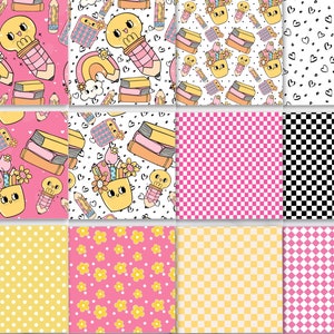 Retro School Supplies Seamless Patterns, High Resolution, 12x12 ...