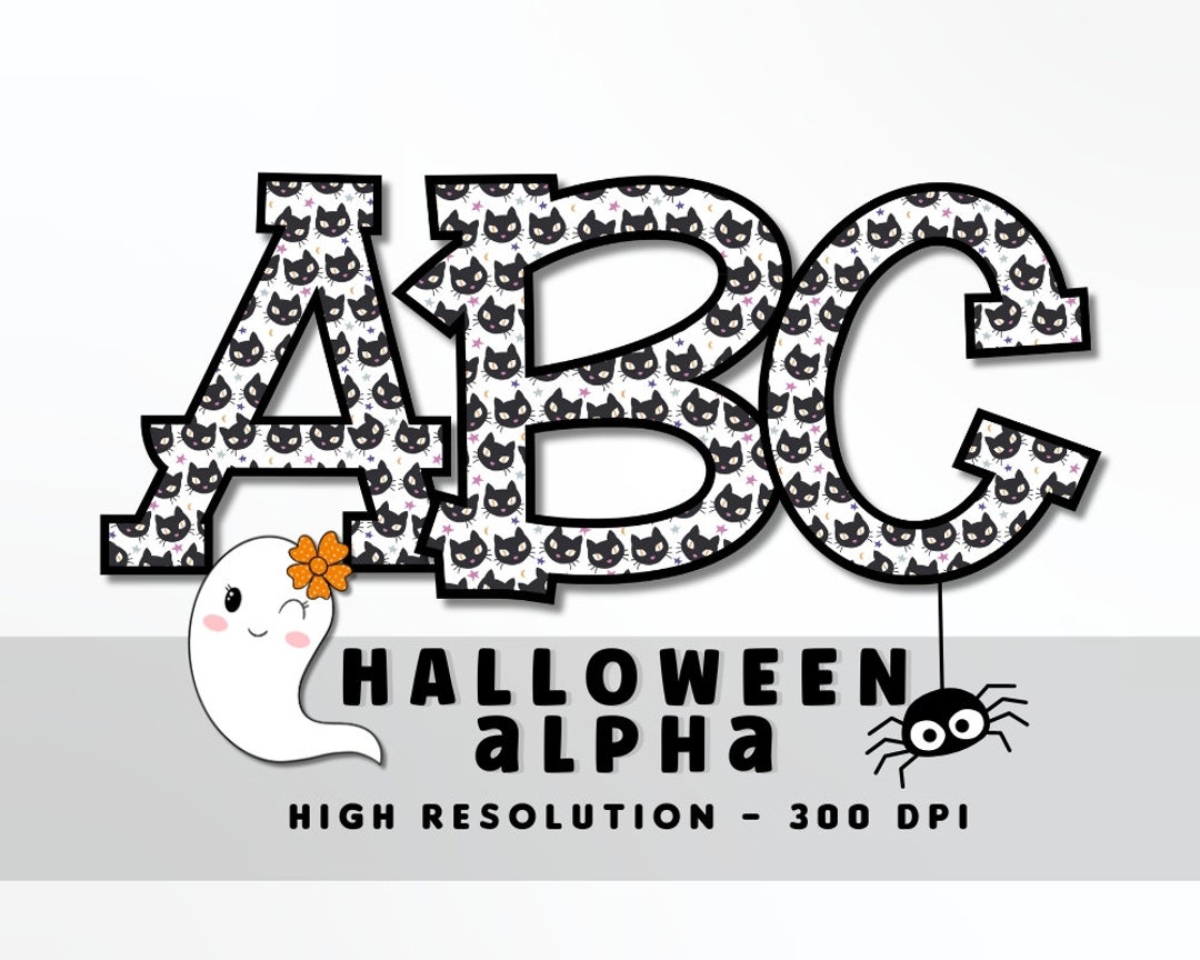Cute Halloween Black Cat Background Alphabet Set PNG, Fall Vibes ...