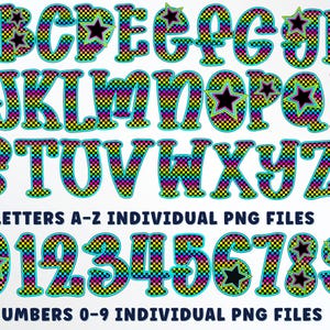 Neon Multi Color Checkerboard Alphabet & Numbers Sets, Heat Press, Iron ...