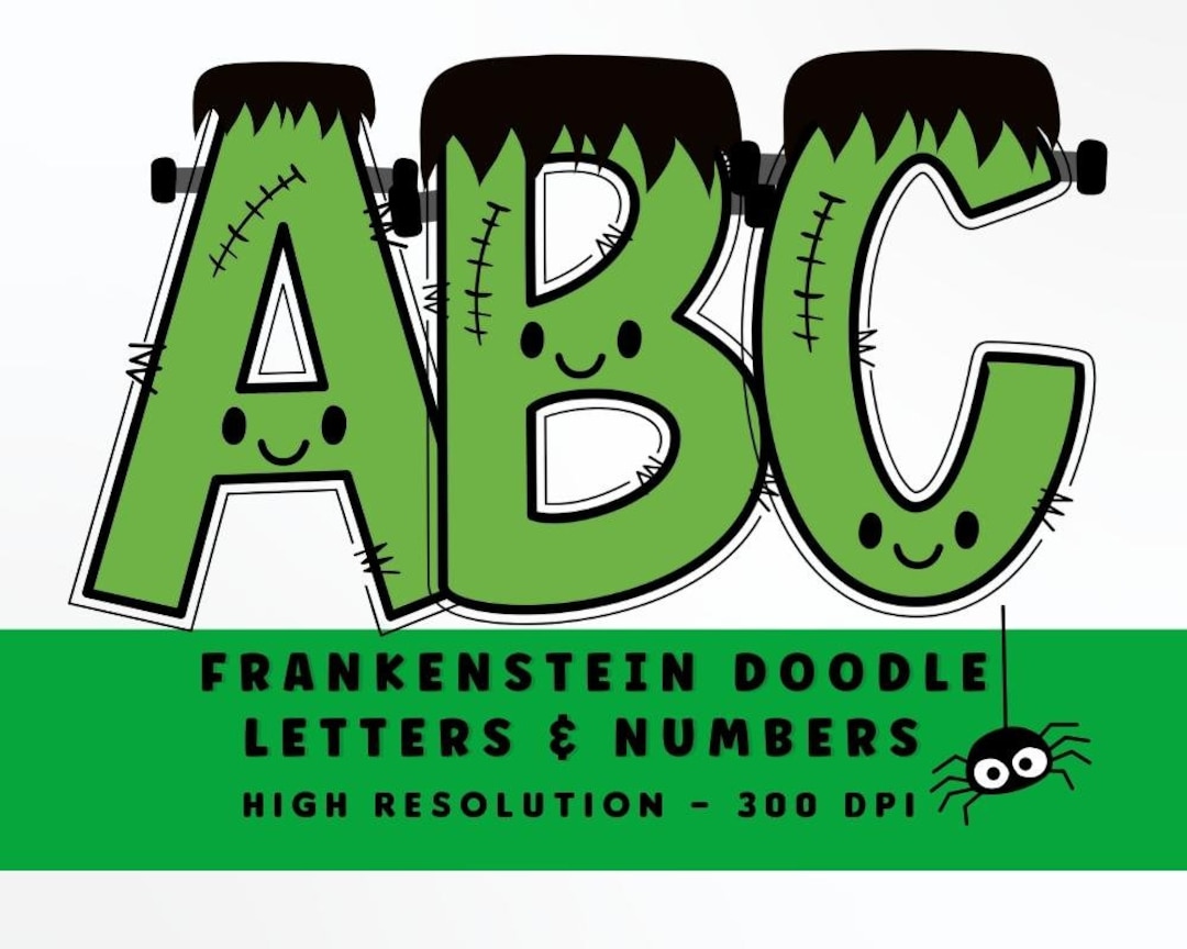 FRANKENSTEIN DOODLE Letter & Number Set PNG, Halloween Doodle Alphabet ...