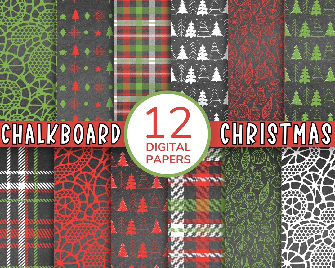 Chalkboard Christmas Digital Paper: 12x12 Scrapbook Backgrounds ...