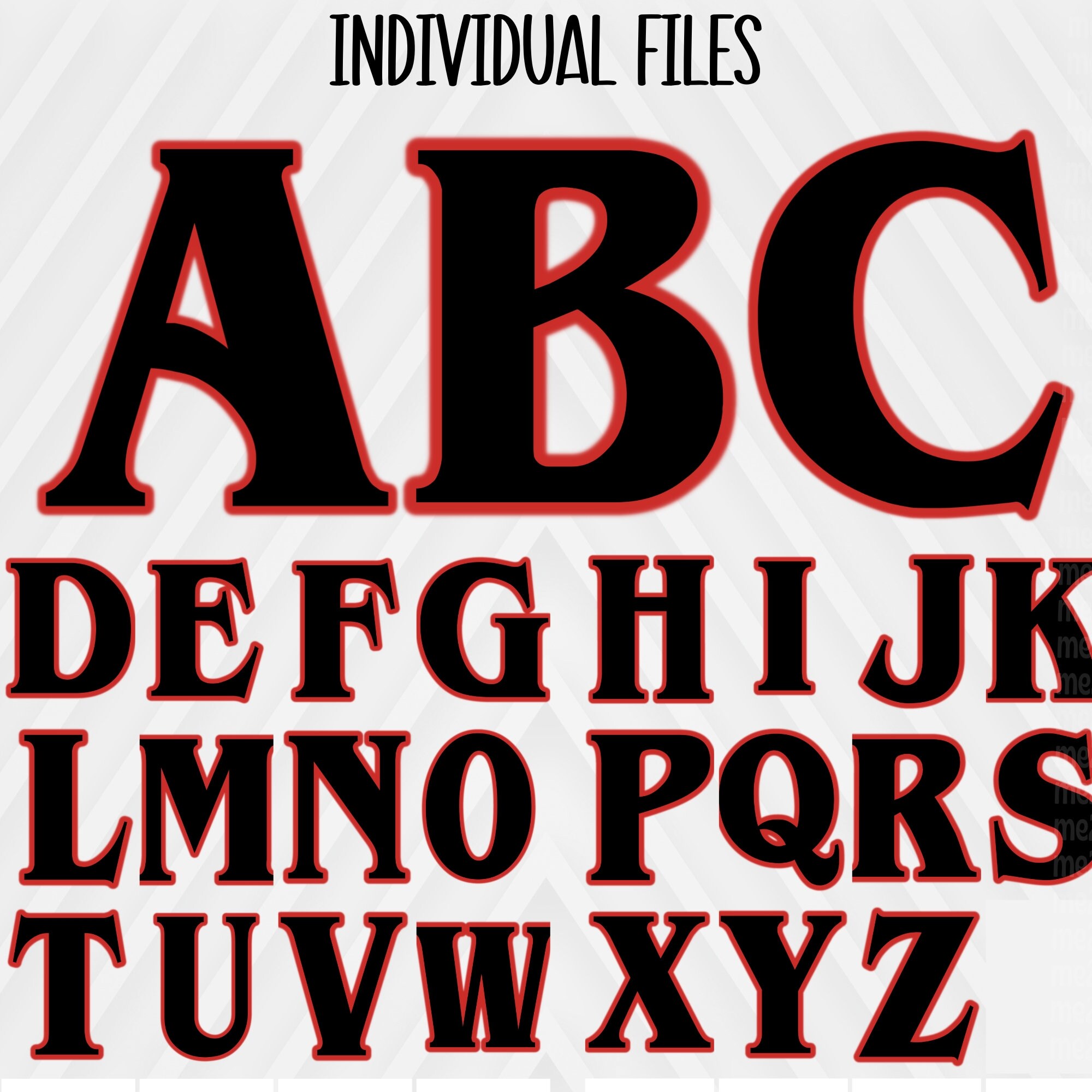 Black With Red Outline Alphabet & Numbers Set PNG. - Etsy