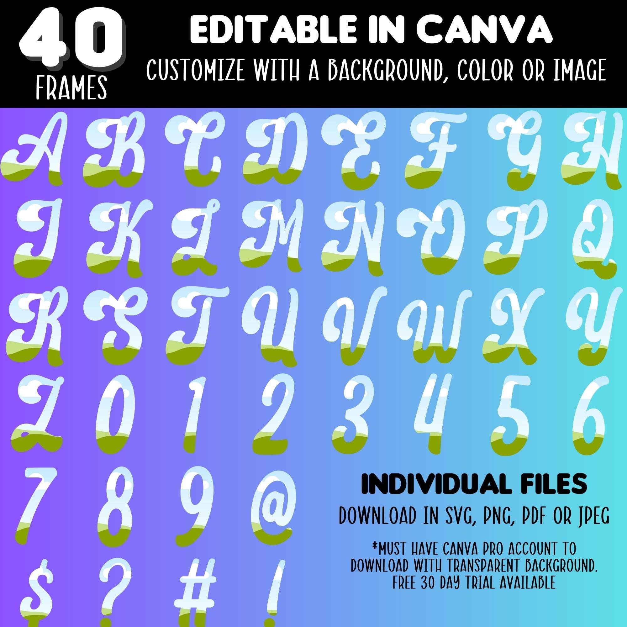 Retro Script Letter Canva Frames: Drag & Drop Alphabet (digital ...