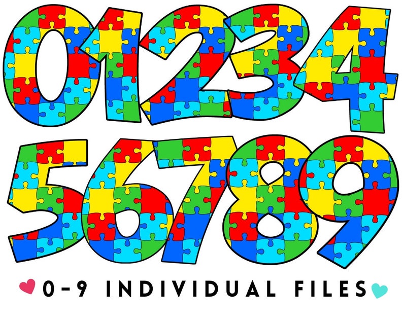 Autism Awareness Puzzle Alphabet & Numbers PNG Set (digital Download ...