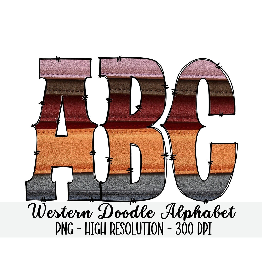 WESTERN Suede Doodle Alphabet & Numbers Set PNG - Scrapbooking ...