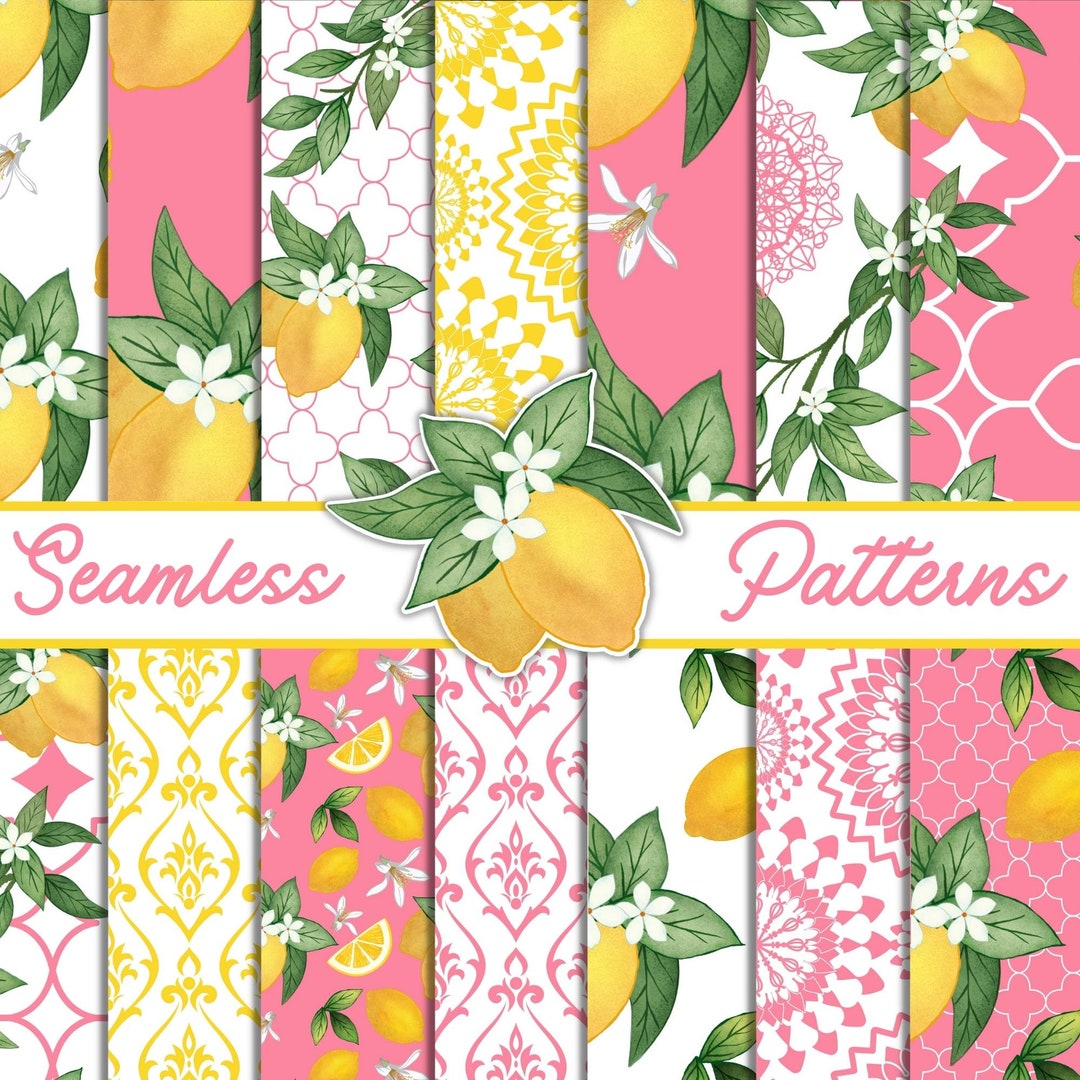 Lemons & Tiles Seamless Patterns: JPEG Digital Paper (digital Download ...