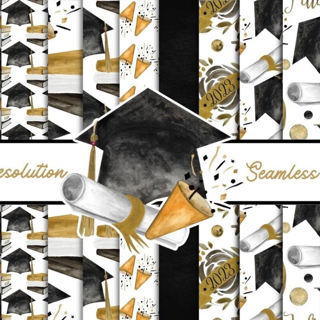 Black & Gold Graduation Seamless Patterns Digital Paper-graduation ...