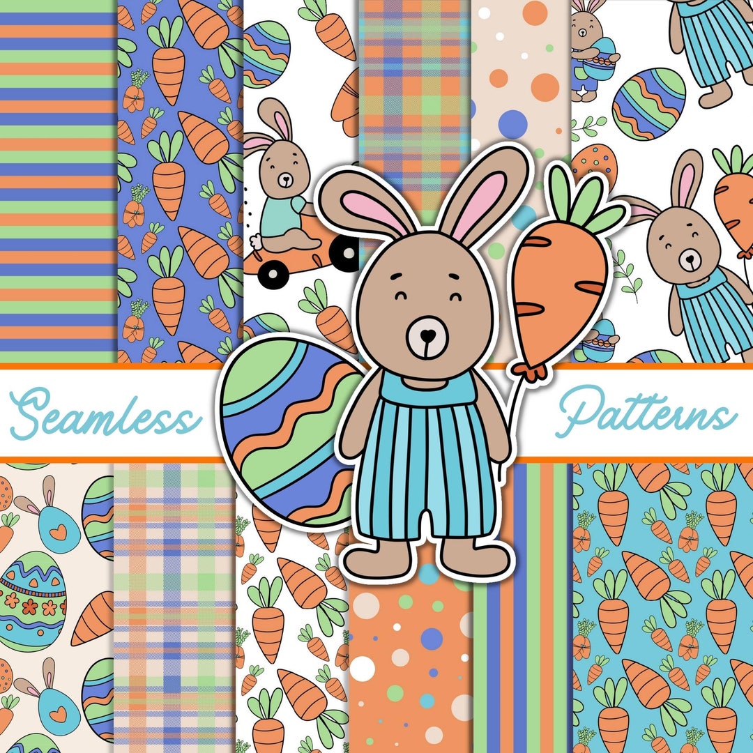 Boy Easter Bunny Seamless Patterns Digital Paper - Neutral Easter ...