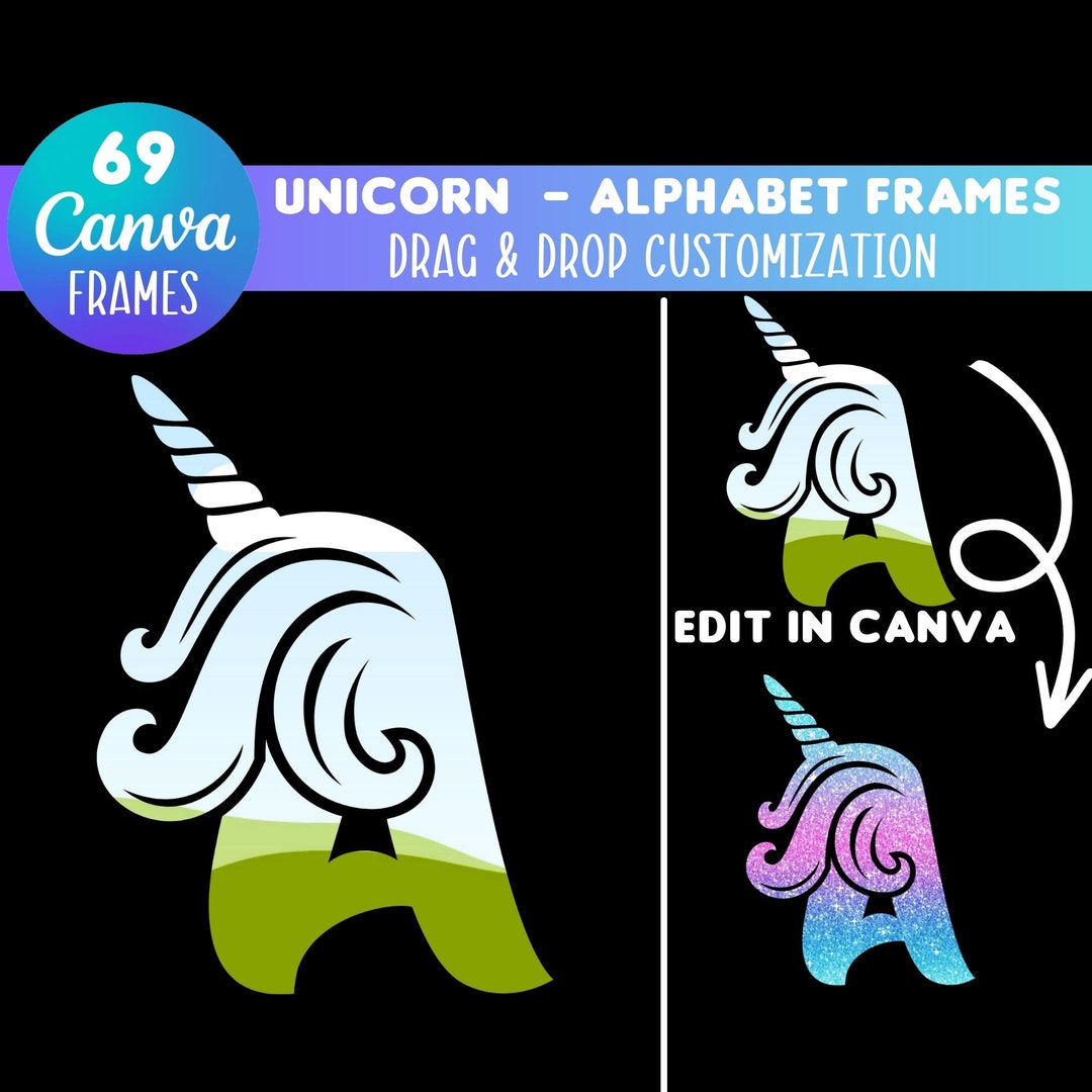 Unicorn Letters Canva Frames, Drag and Drop Letter Frames, Canva ...