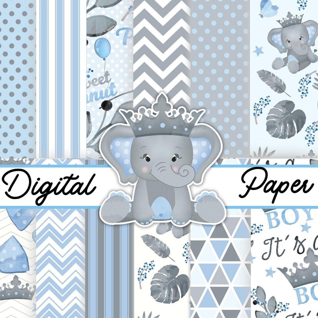 Cute Baby Elephant Digital Paper - High Resolution - 12x12 ...