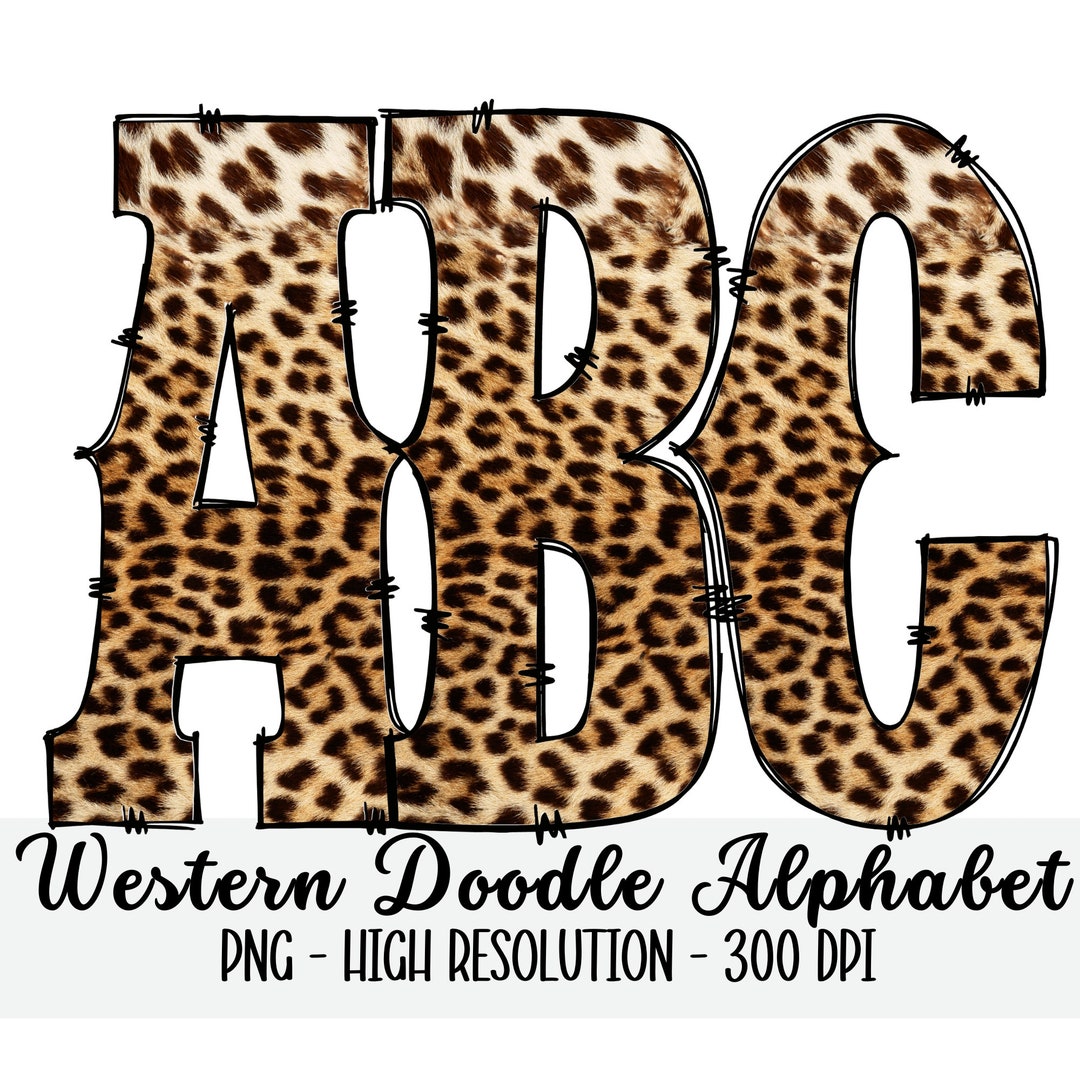 Leopard Print Western Doodle Alphabet & Numbers PNG Set - Etsy