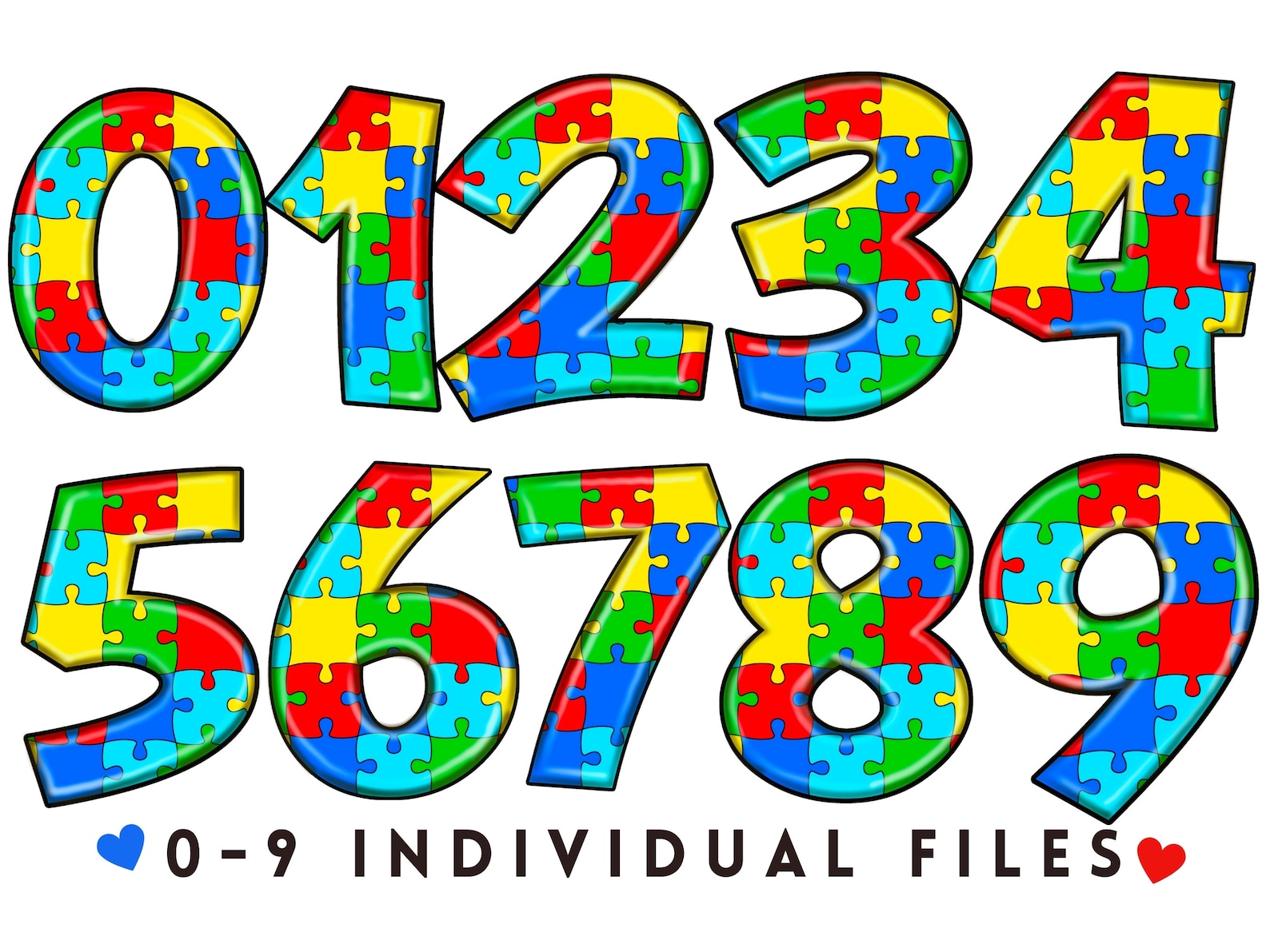 3D Autism Awareness Puzzle Letters & Numbers: Primary Colors PNG ...