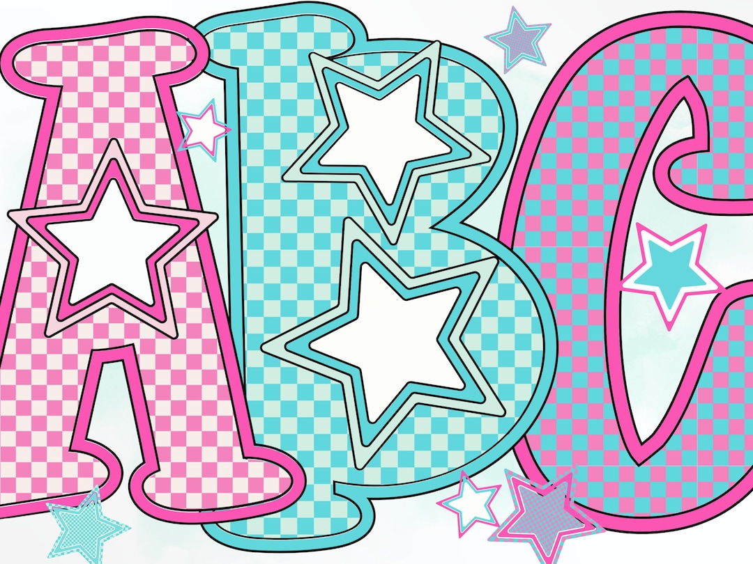 Pink Aqua Checkerboard Alphabet and Numbers PNG Set (digital Download ...