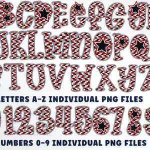 Checkerboard Alphabet & Numbers PNG Set: Red, White, Black (digital ...