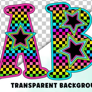 Neon Multi Color Checkerboard Alphabet & Numbers Sets, Heat Press, Iron ...