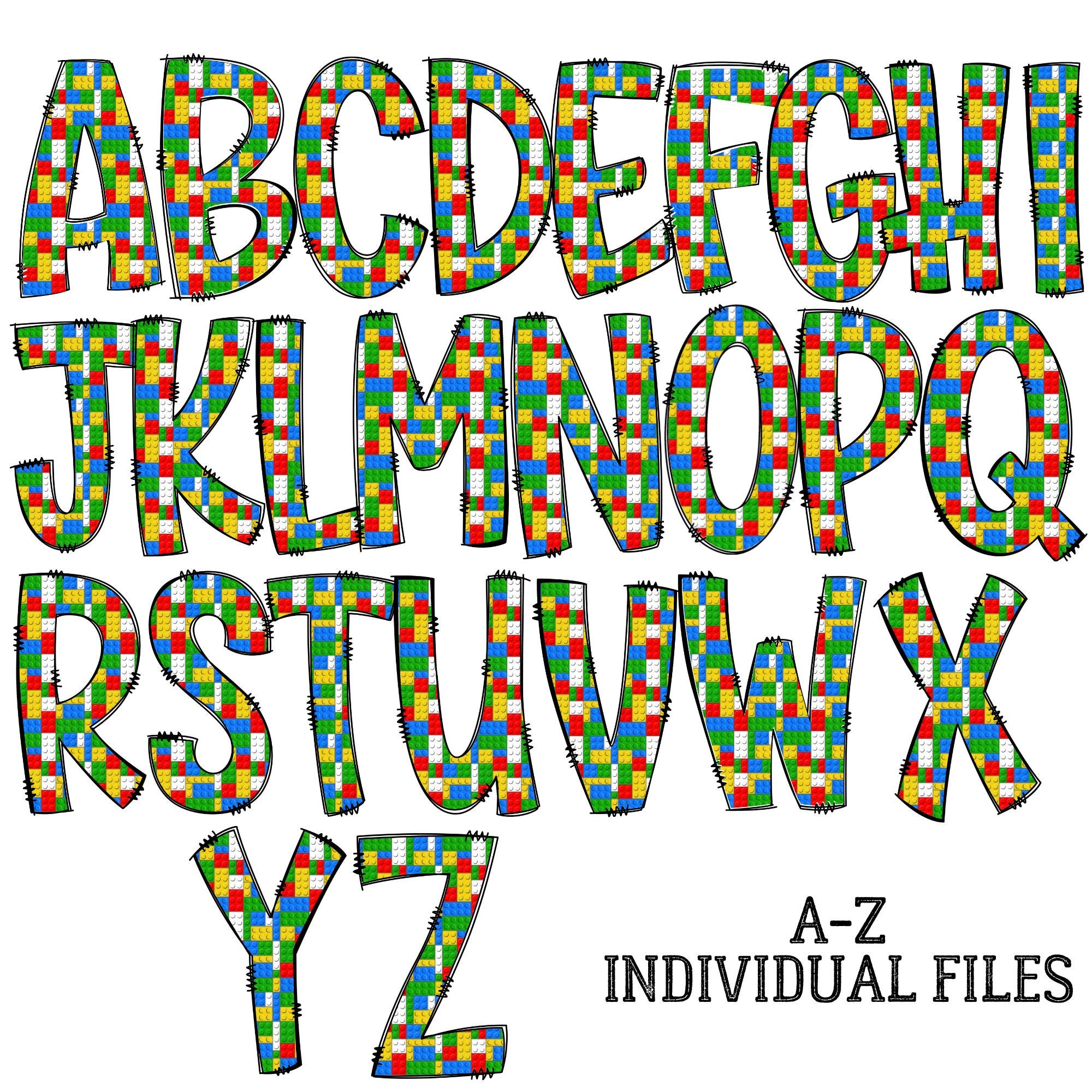 Building Blocks Doodle Alphabet & Numbers Set PNG - Etsy