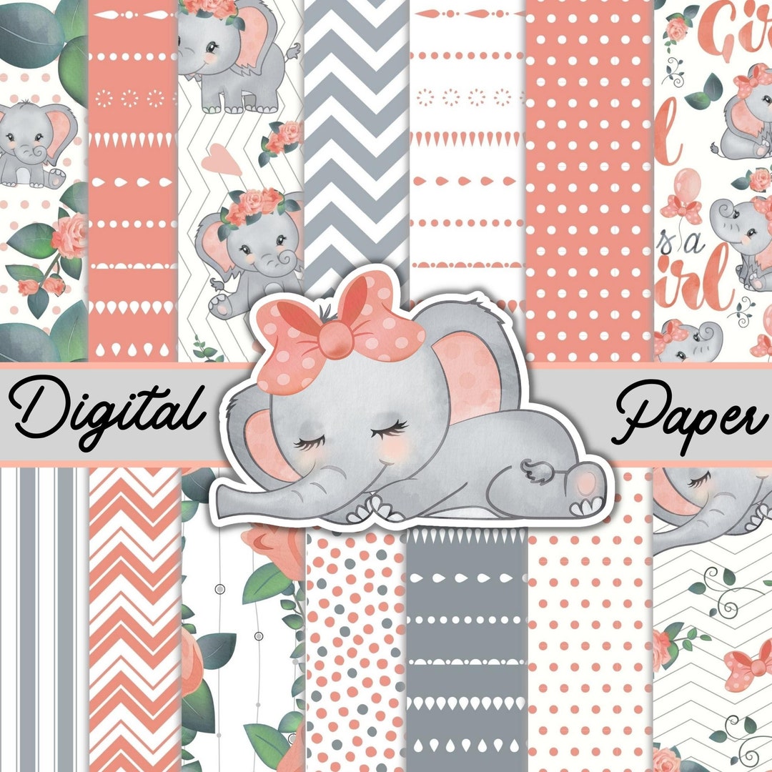 Cute Baby Elephant Digital Paper - High Resolution - 12x12 ...