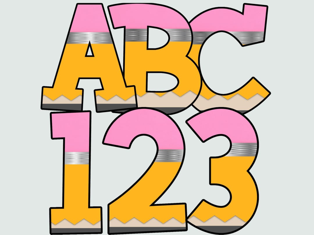 School Pencil Alphabet & Numbers PNG, Scrapbooking, Crafting, Iron On ...