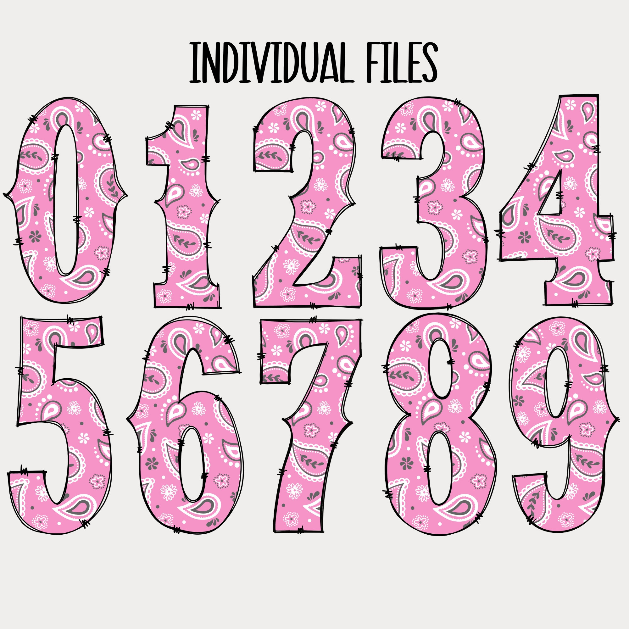 Pink Bandana Western Doodle Alphabet & Numbers PNG Set (digital ...