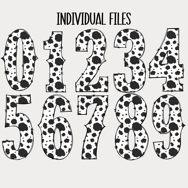 Cow Print Western Doodle Alphabet & Numbers Set (PNG Digital Download ...