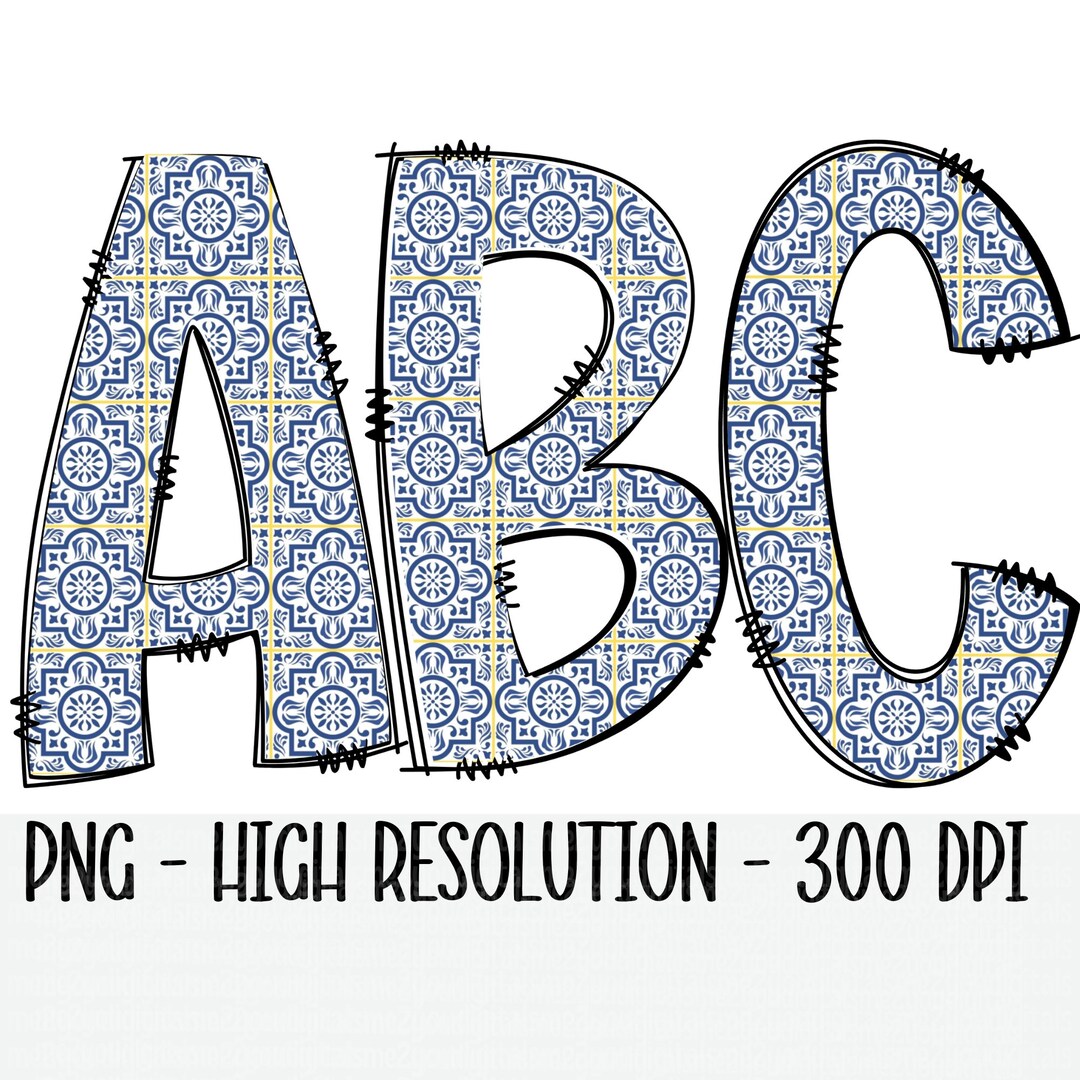 Mediterranean Tiles Doodle Alphabet & Numbers Set PNG Sublimation Heat ...