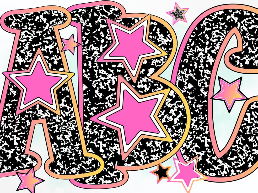 Retro Star Doodle Alphabet & Numbers PNG Set: Heat Press, Iron on ...