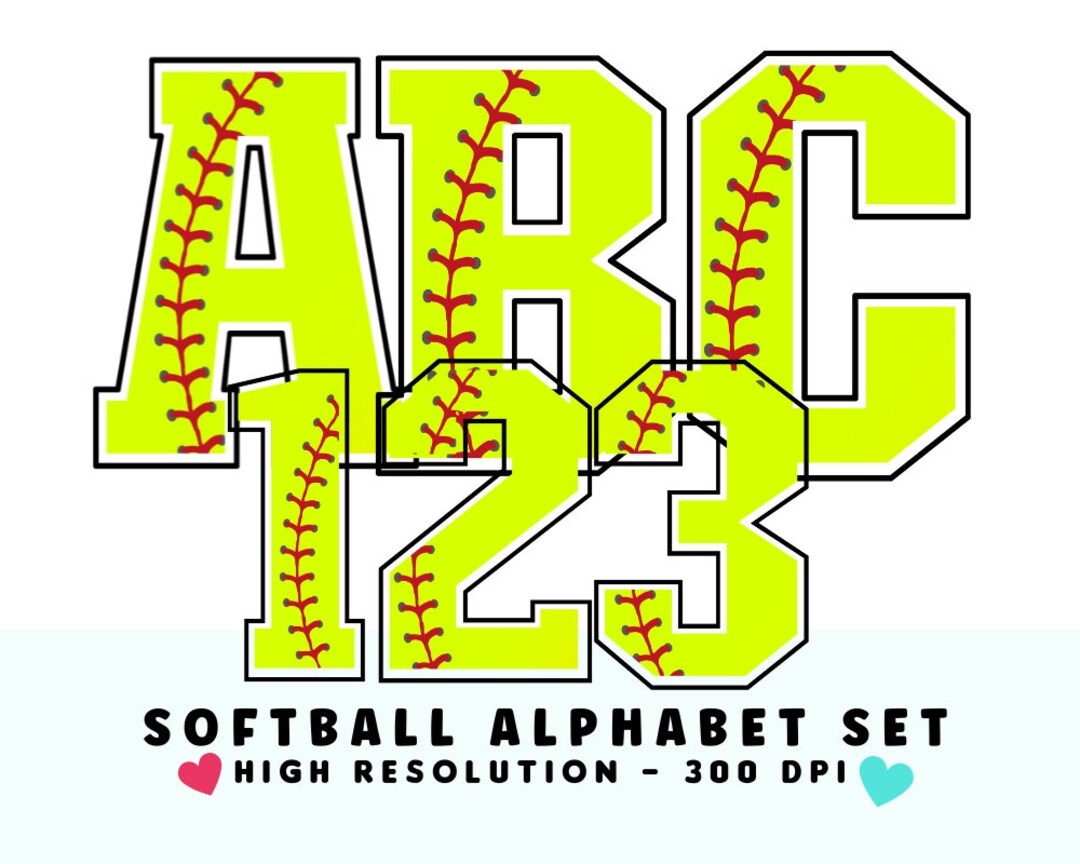 SOFTBALL LETTERS, Sports Alphabet & Numbers Set PNG Scrapbooking ...