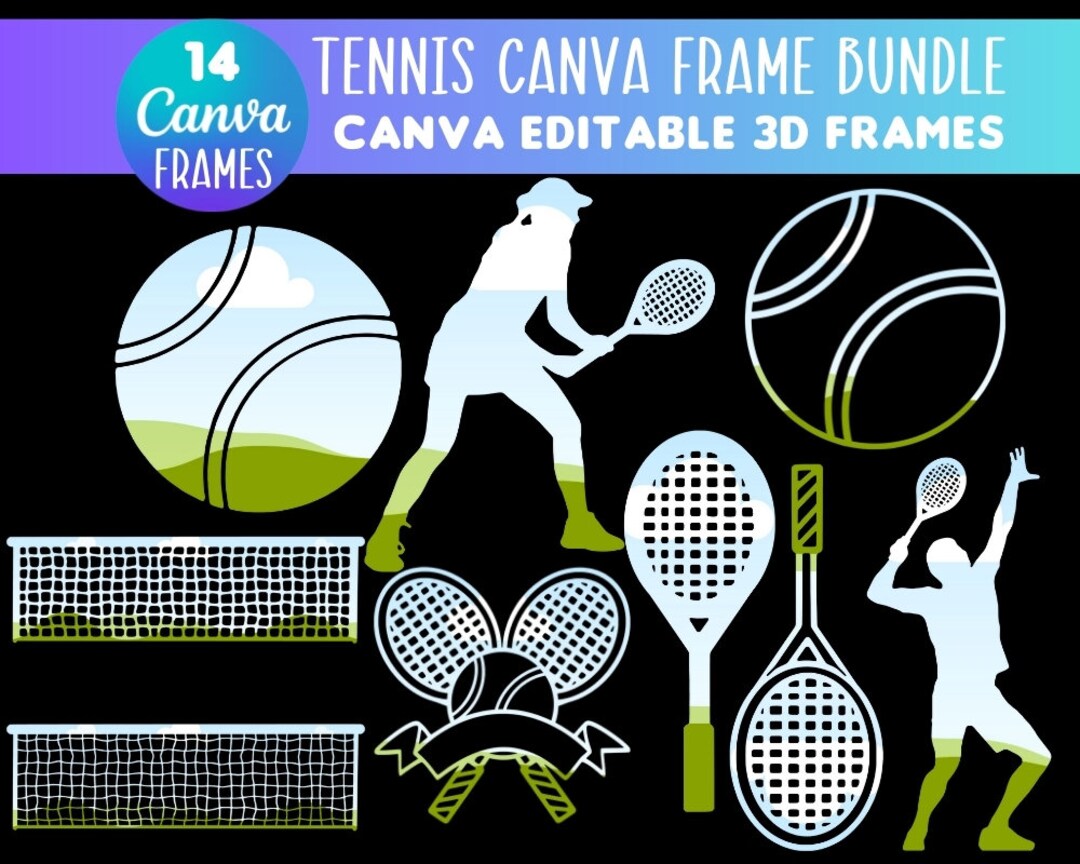Tennis Elements Canva Frame Bundle, Template Design Bundle, Drag & Drop ...