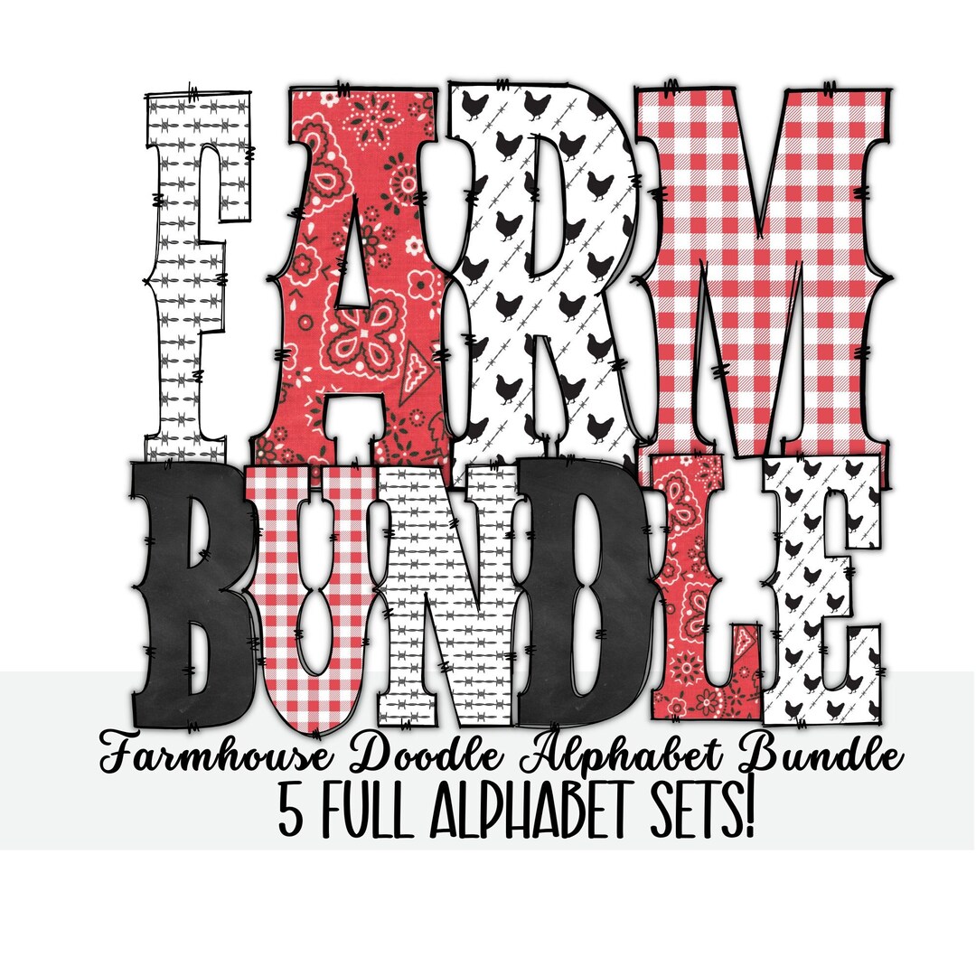 Farmhouse Western Doodle Alphabet BUNDLE - PNG Doodle Letters ...
