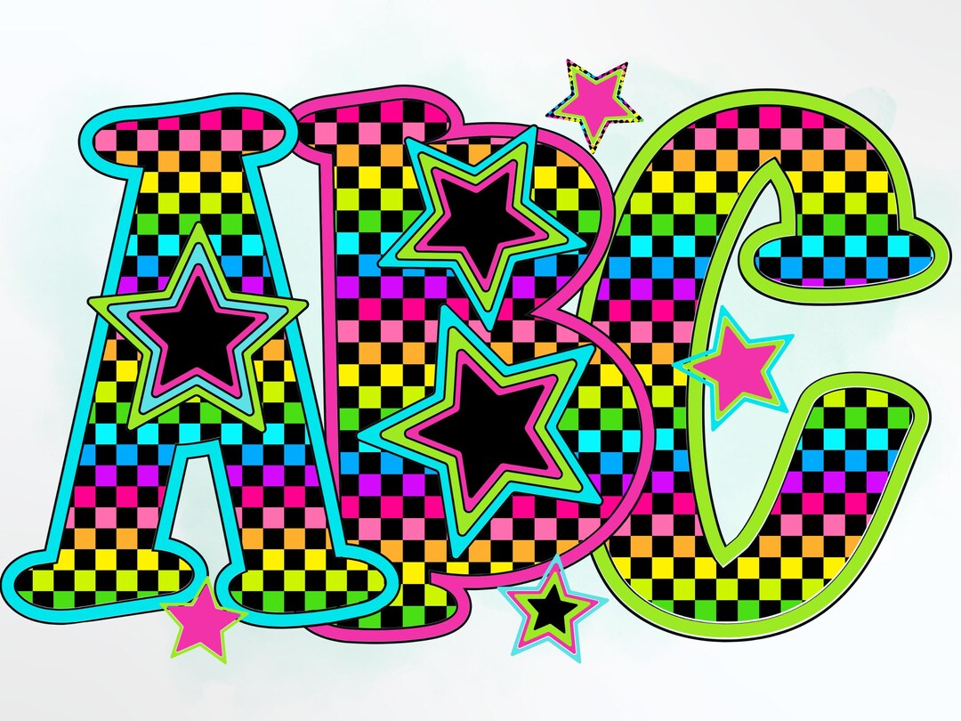 Neon Multi Color Checkerboard Alphabet & Numbers Sets, Heat Press, Iron ...