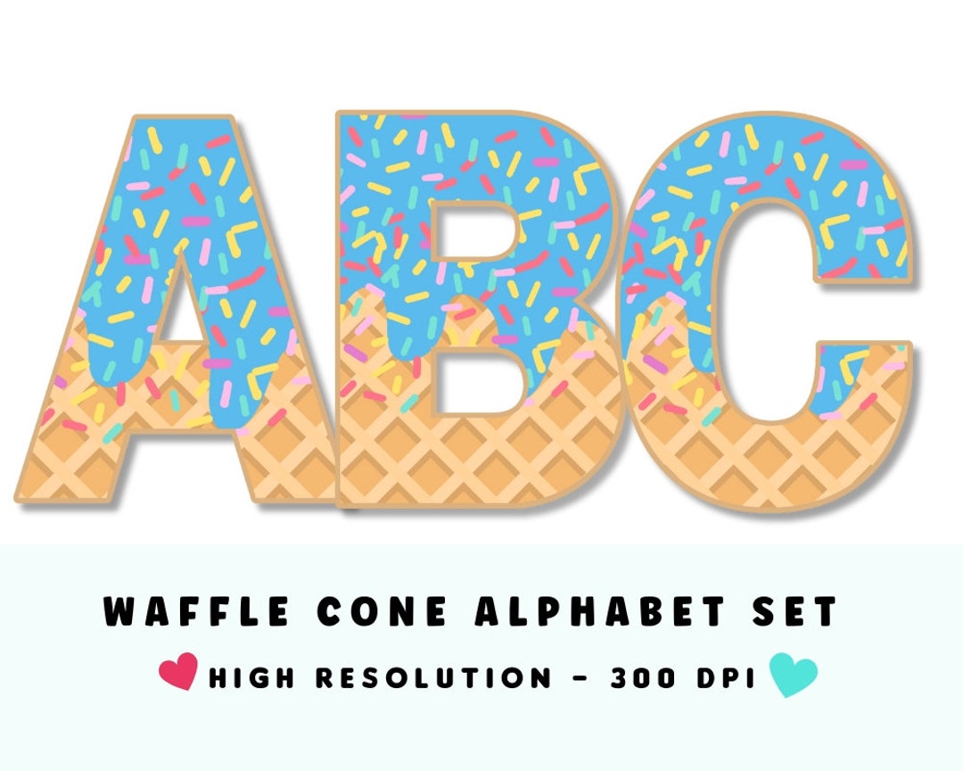 Waffle Cone Alphabet & Numbers PNG Set: Ice Cream Sprinkles (digital ...