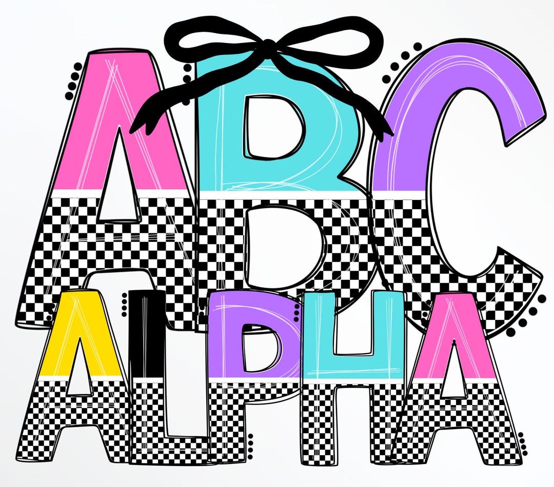 Checkered Doodle Alphabet PNG Bundle: Scrapbooking, Iron on (digital ...