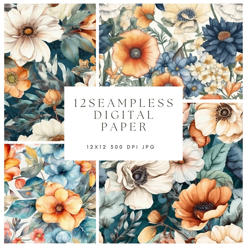 Printable Digital Paper. Beautiful Flowers Spring Seamless Repeat ...