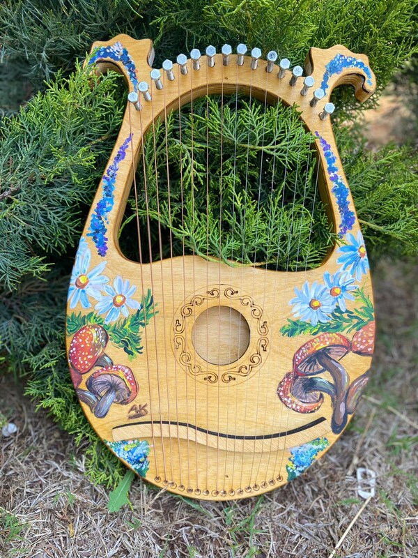 Hand-decorated Lyre Harp 16-string Grecian Mushroom and - Etsy Canada