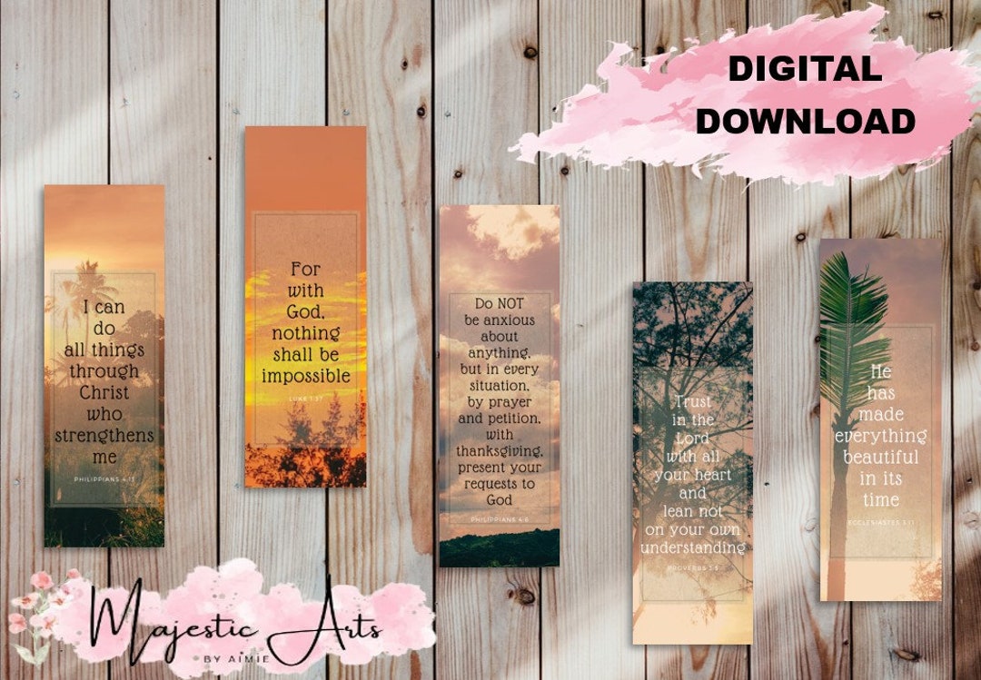 Bible Verse Bookmarks - Bookmark Set of 5 - Downloadable Printable ...