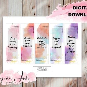 Watercolor Splash Bookmarks - Bookmark Set of 5 - Downloadable ...