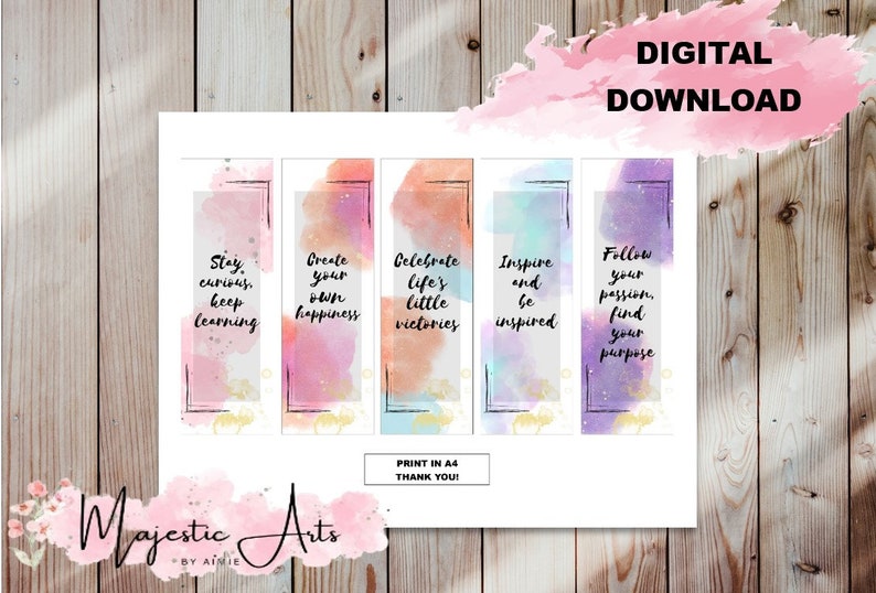 Watercolor Splash Bookmarks - Bookmark Set of 5 - Downloadable ...
