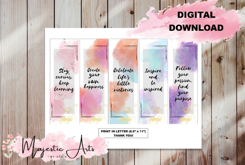 Watercolor Splash Bookmarks - Bookmark Set of 5 - Downloadable ...