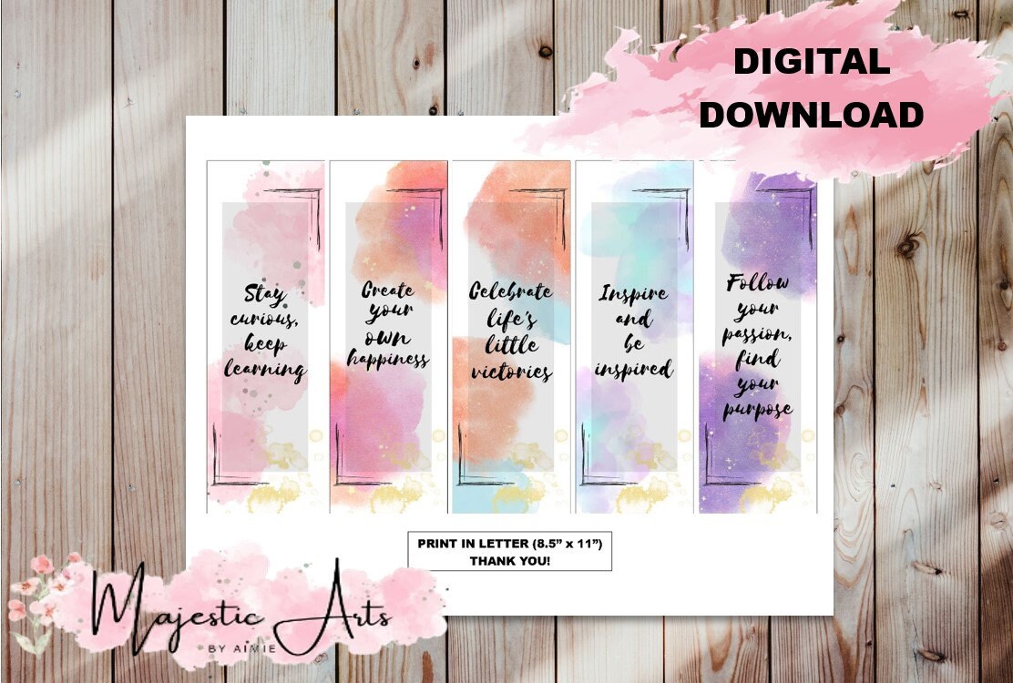 Watercolor Splash Bookmarks - Bookmark Set of 5 - Downloadable ...