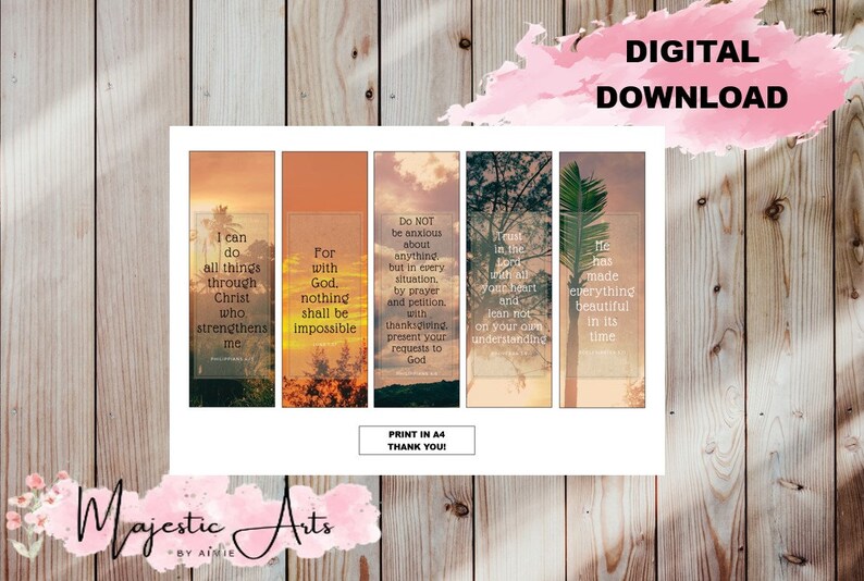 Bible Verse Bookmarks - Bookmark Set of 5 - Downloadable Printable ...