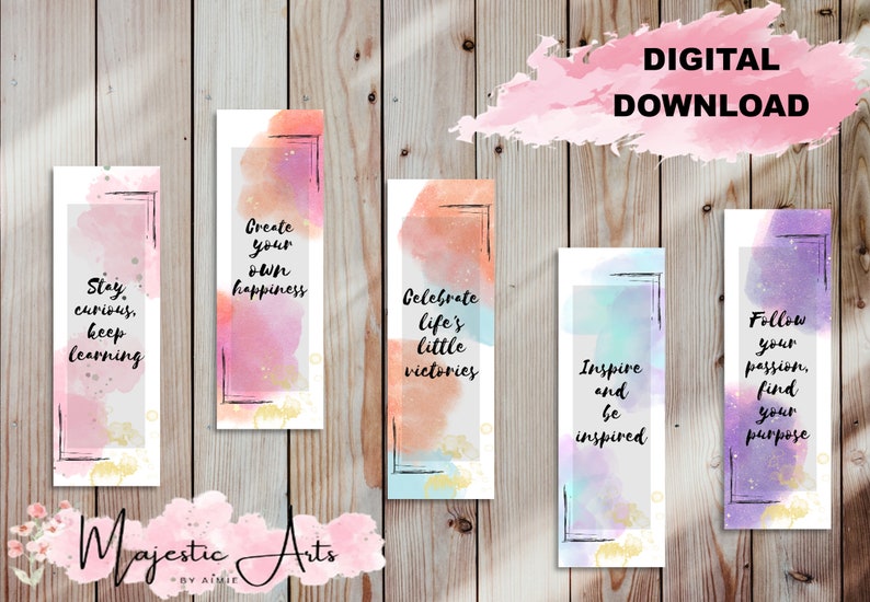 Watercolor Splash Bookmarks - Bookmark Set of 5 - Downloadable ...