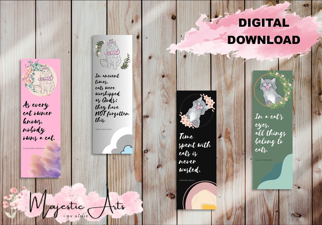 Cute Cat Bookmarks - Bookmark Set of 4 - Downloadable Bookmarks - Etsy