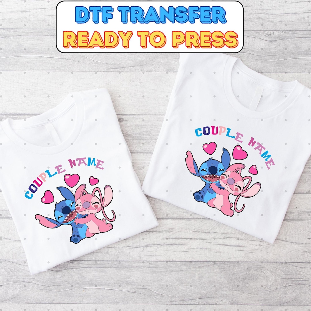 Custom Couple Name Angel and Stitch Heat DTF Transfer Ready to Press ...