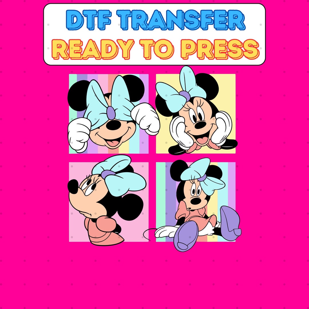 Minnie Mouse Pastel Color DTF Transfer, Mickey Mouse DTF Transfer Sheet ...