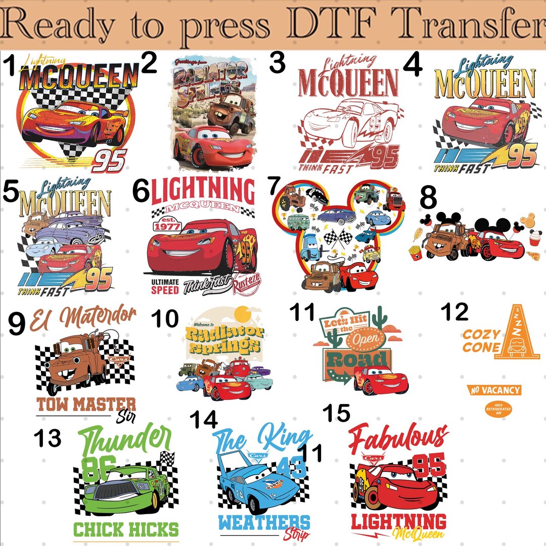 Lightning Mcqueen DTF Transfer: Cars Movie T-shirt Design - Etsy
