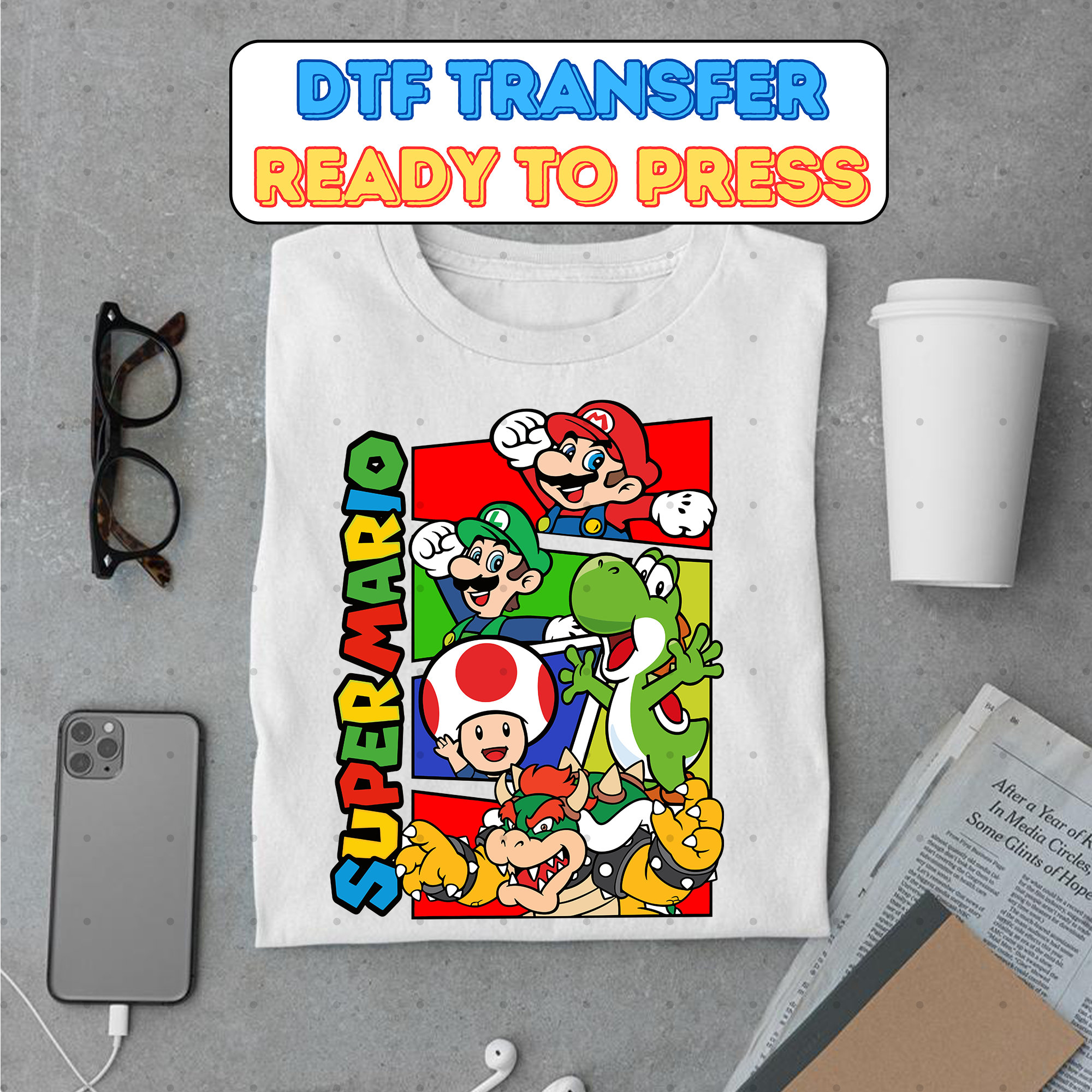 Mario & Friend Party Matching DTF Transfer, Super Mario Dtf, Super ...
